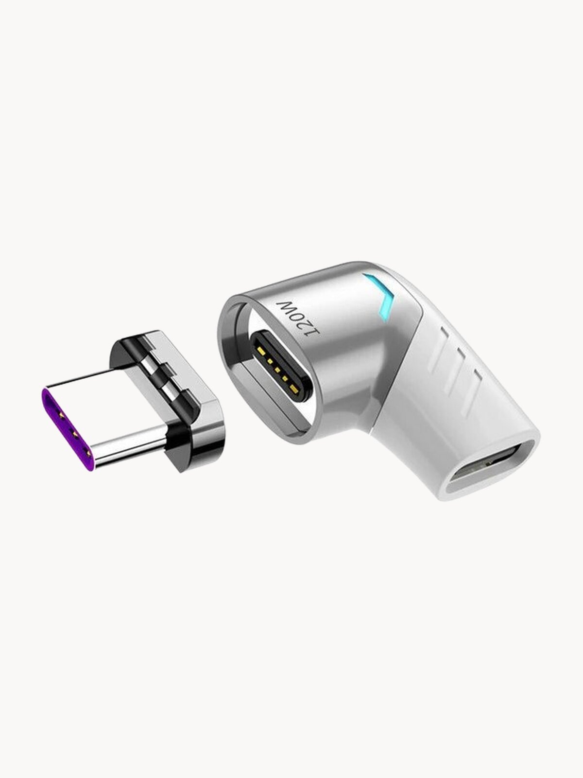 Магнитный адаптер USB-C, 120W, угловой (белый) / Магнитный переходник Type-C мощностью 120 вт