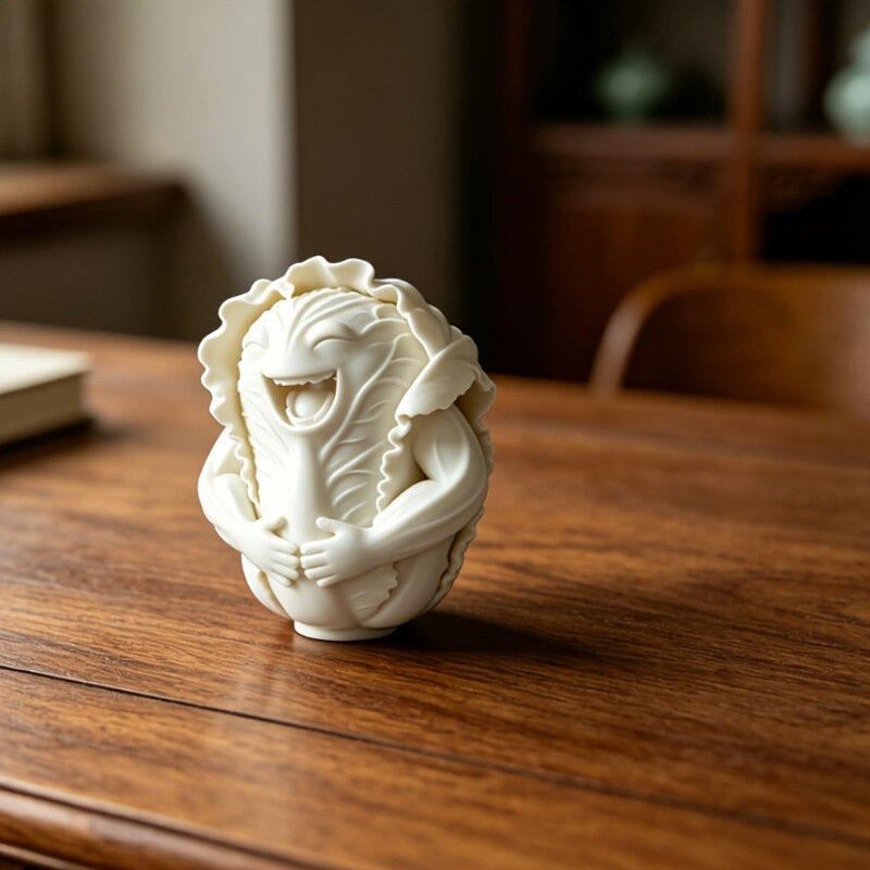 Новый продукт, напечатанный на 3D-принтере: фигурка смеющегося капустного человечка, забавное украшение для рабочего стола в виде капустного эльфа, креативный и уникальный скульптурный декор.