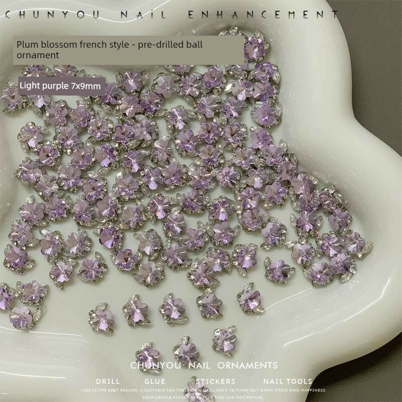Светло-фиолетовые стразовые цветки вишни для френч-маникюра - 6 штук