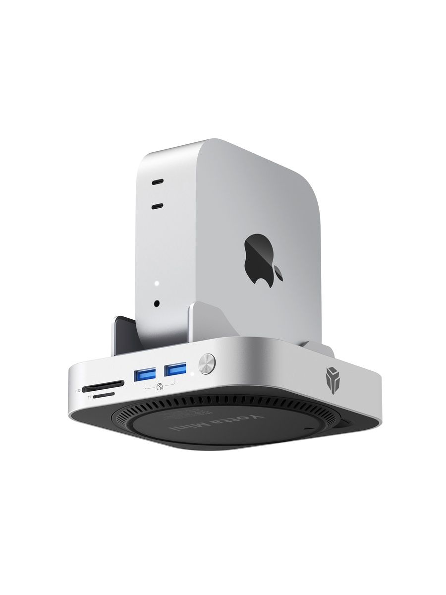 Док-станция Yottamaster 9-в-1 для Apple Mac mini M4 с M.2 NVMe/SATA SSD до 8 ТБ, USB 10 Гбит/с, активное охлаждение, хаб, подставка, EU блок питания