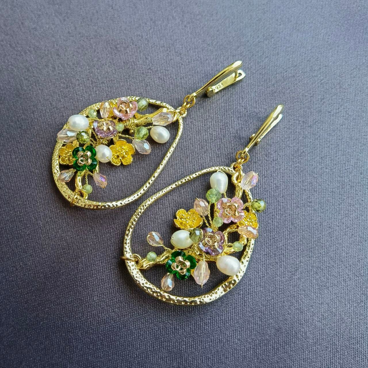 Серьги, хризолит, циркон, жемчуг культивированный