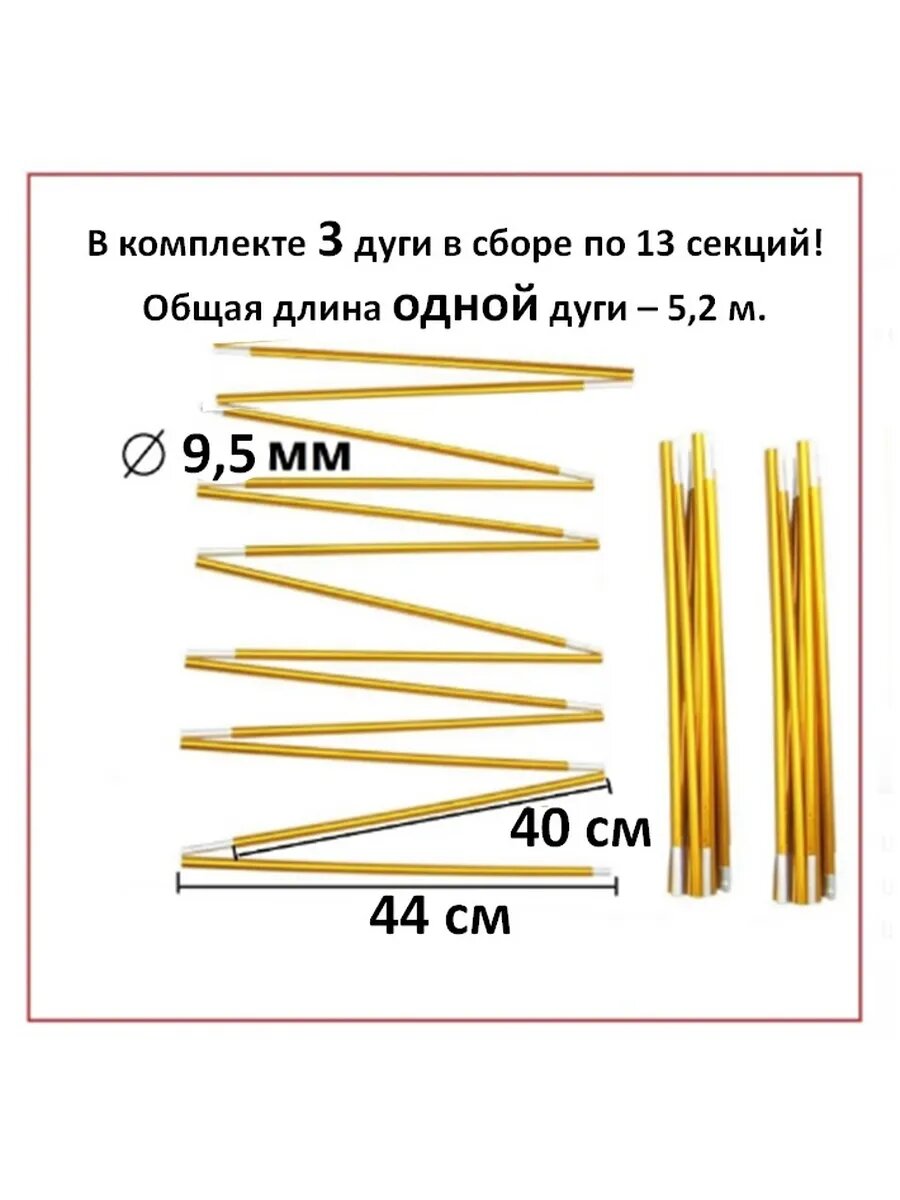 Алюминиевые дуги в сборе для палатки 9.5 мм 3 шт