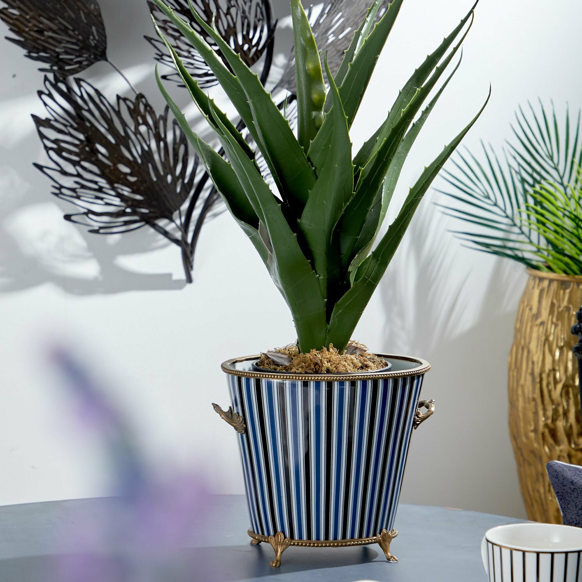 D443EM/HBB2208 Кашпо с ручками 22х16х19см, Фарфор, бронза, Glasar