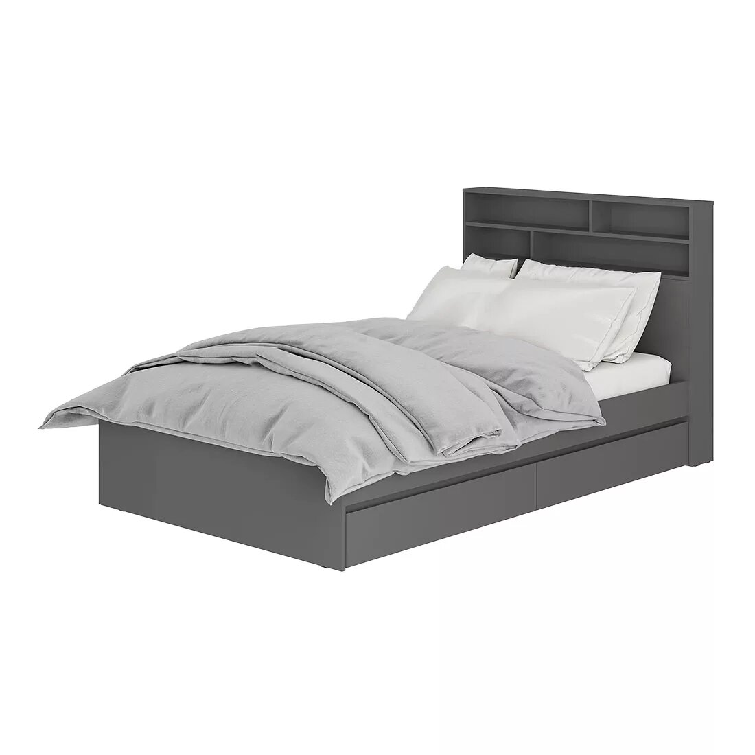 Кровать односпальная с надстройкой 120х200 «Симпл» КР-07, графит (1236х2060х1081)