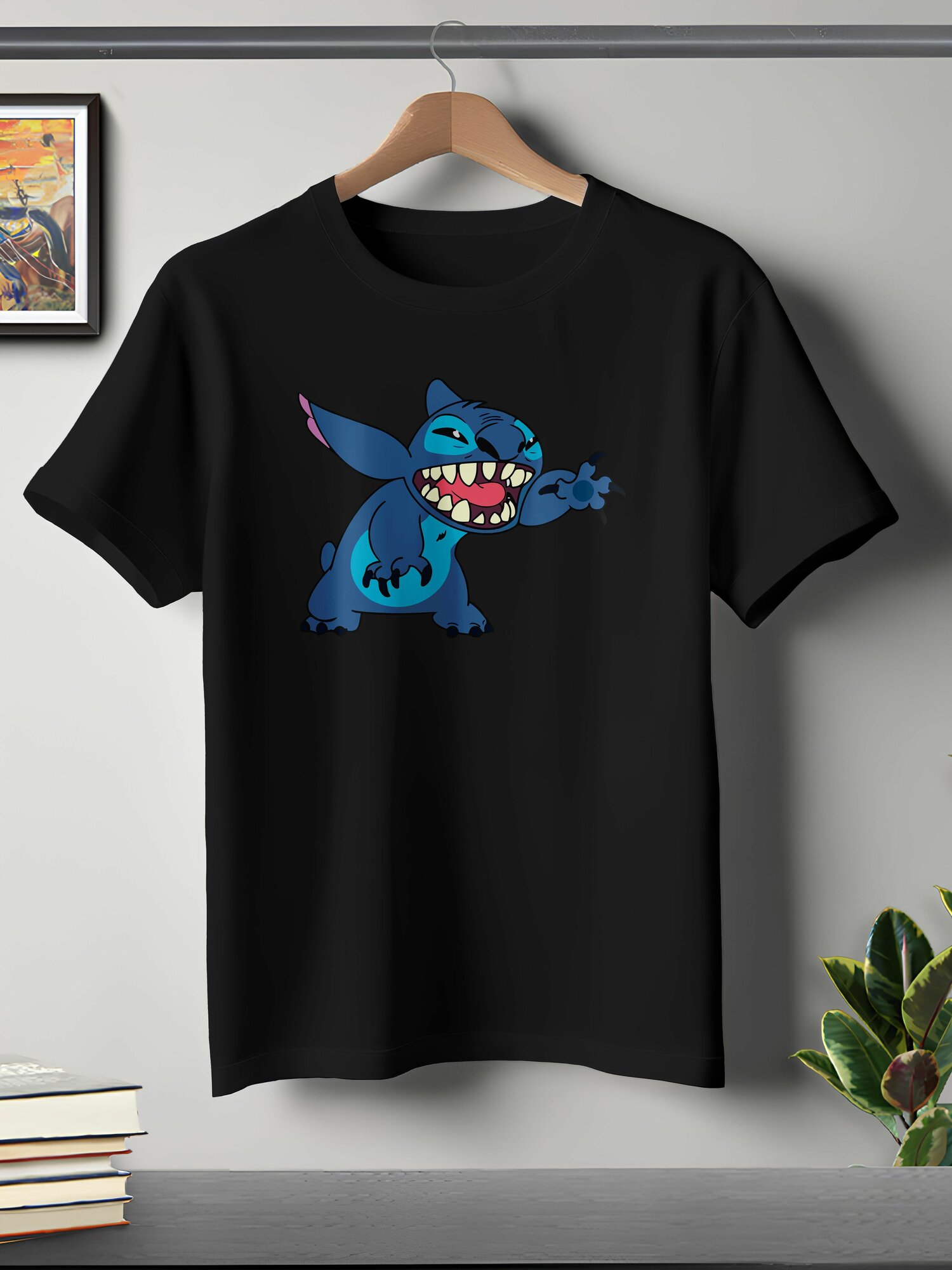 Футболка  Детская ONEQ 110 (5-6) размер с принтом Стич, черная