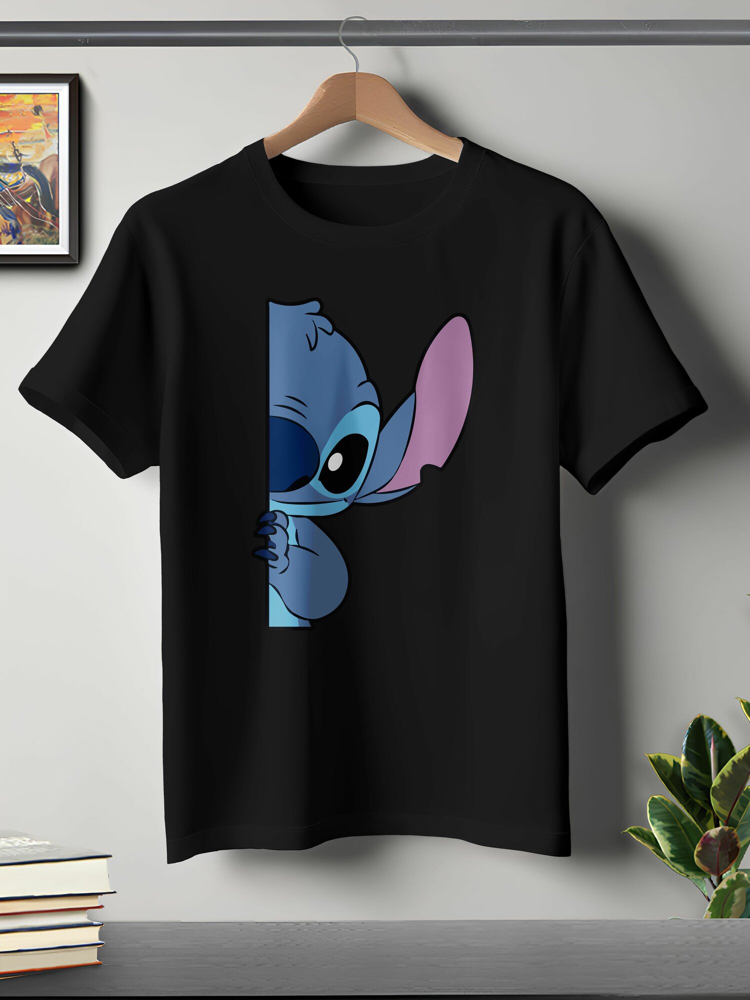 Футболка  Детская ONEQ 116 (6-7) размер с принтом Стич, черная