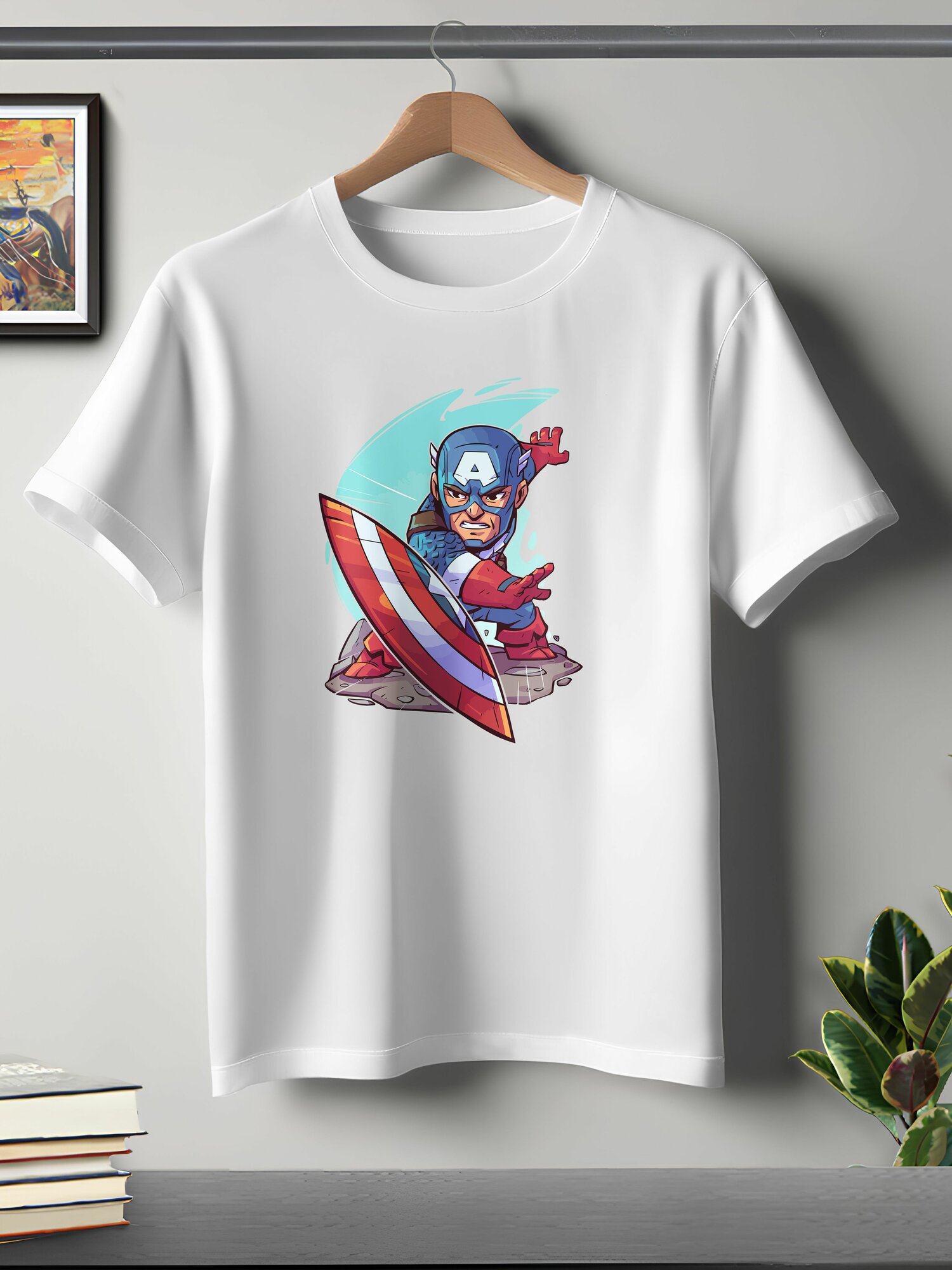 Футболка  Детская ONEQ 134 (9-10) размер с принтом Капитан Америка, белая