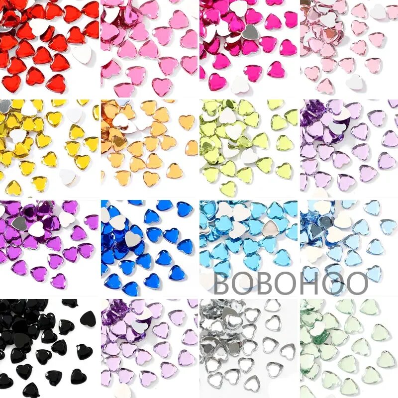 Bobohoo Акриловые стразы сердце 6 мм, 8 мм, 10 мм 100 шт. 6mm, Mix Colors