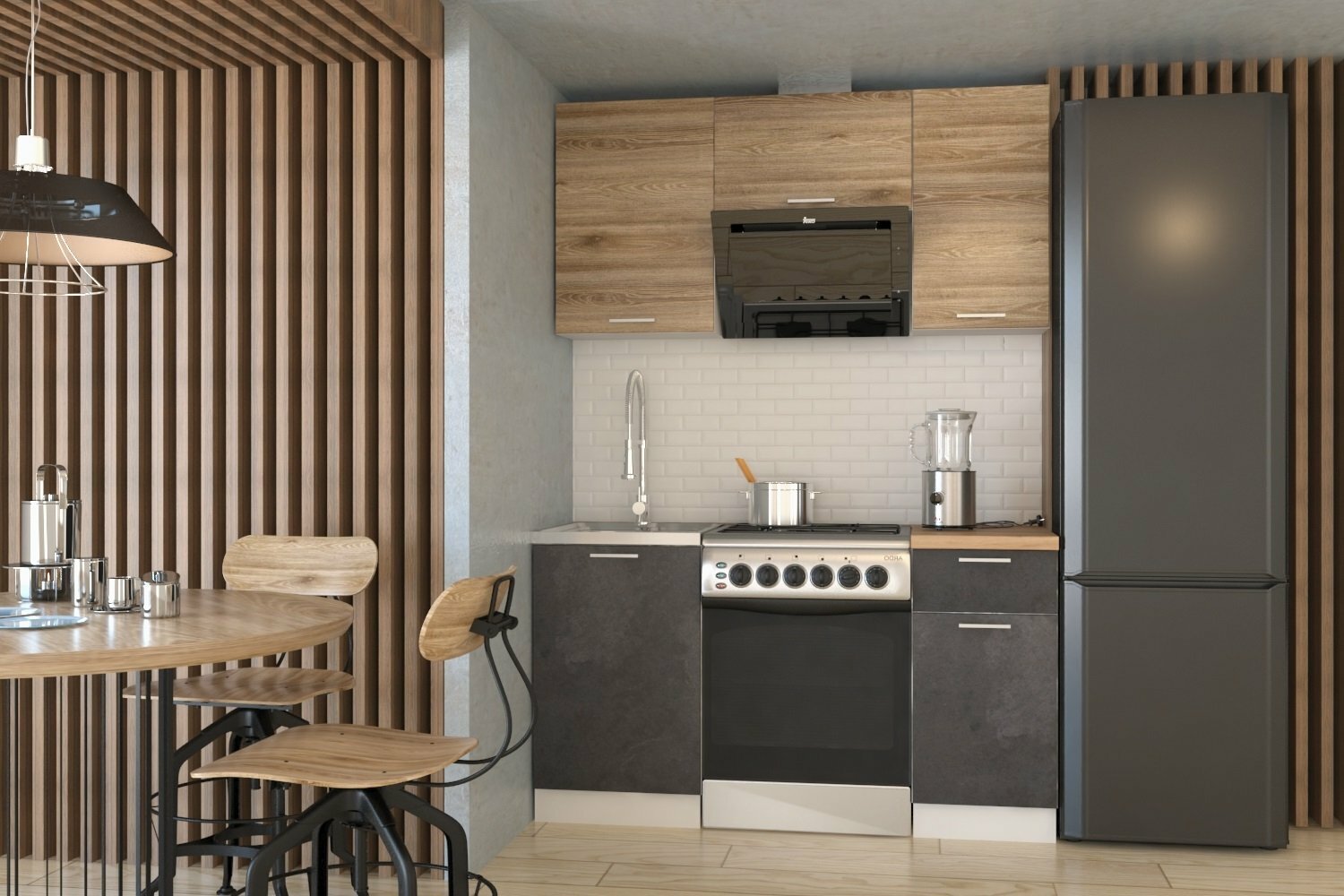 Кухонный гарнитур Лофт, длина 1500 мм, фасады МДФ Рустик/Бетон (арт.4)