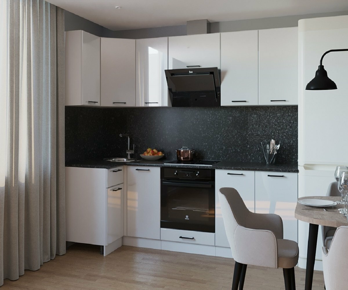 Кухонный угловой гарнитур Белый глянец, 1000х2400 мм (арт.8)