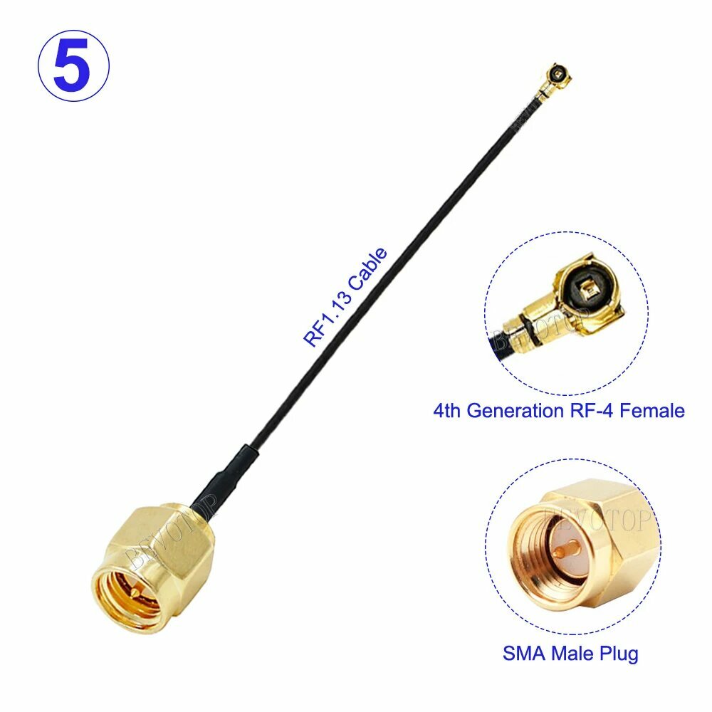 Кабель RF1.13 SMA-IPEX4 BEVOTOP, 10см, SMA M to RF-4th F