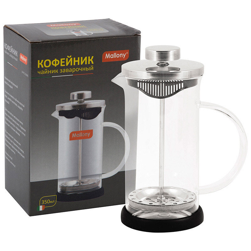 Чайник/кофейник (кофе-пресс) NERO 350 мл из боросиликатного стекла, цвет - черный (950065)