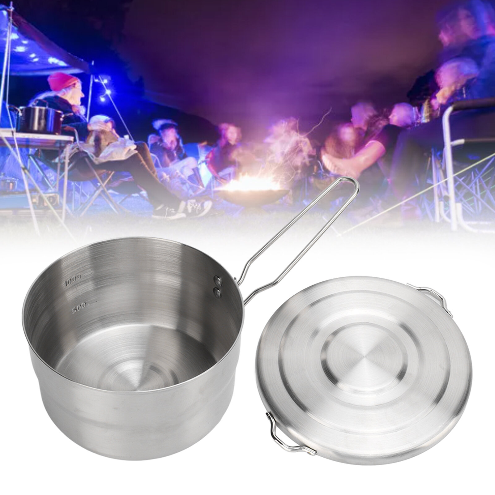 1,5 л походная кастрюля из нержавеющей стали 304 со складной ручкой, устойчивая походная кастрюля с крышкой для альпинизма на открытом воздухе, пешего туризма