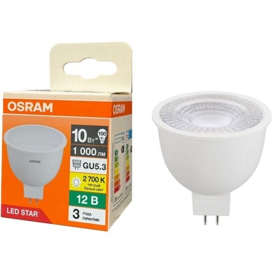 Светодиодная лампа Ledvance-osram OSRAM LS MR16 100 110° 10W /827 (=100W) 12V FR GU5.3 1000lm 25000h -