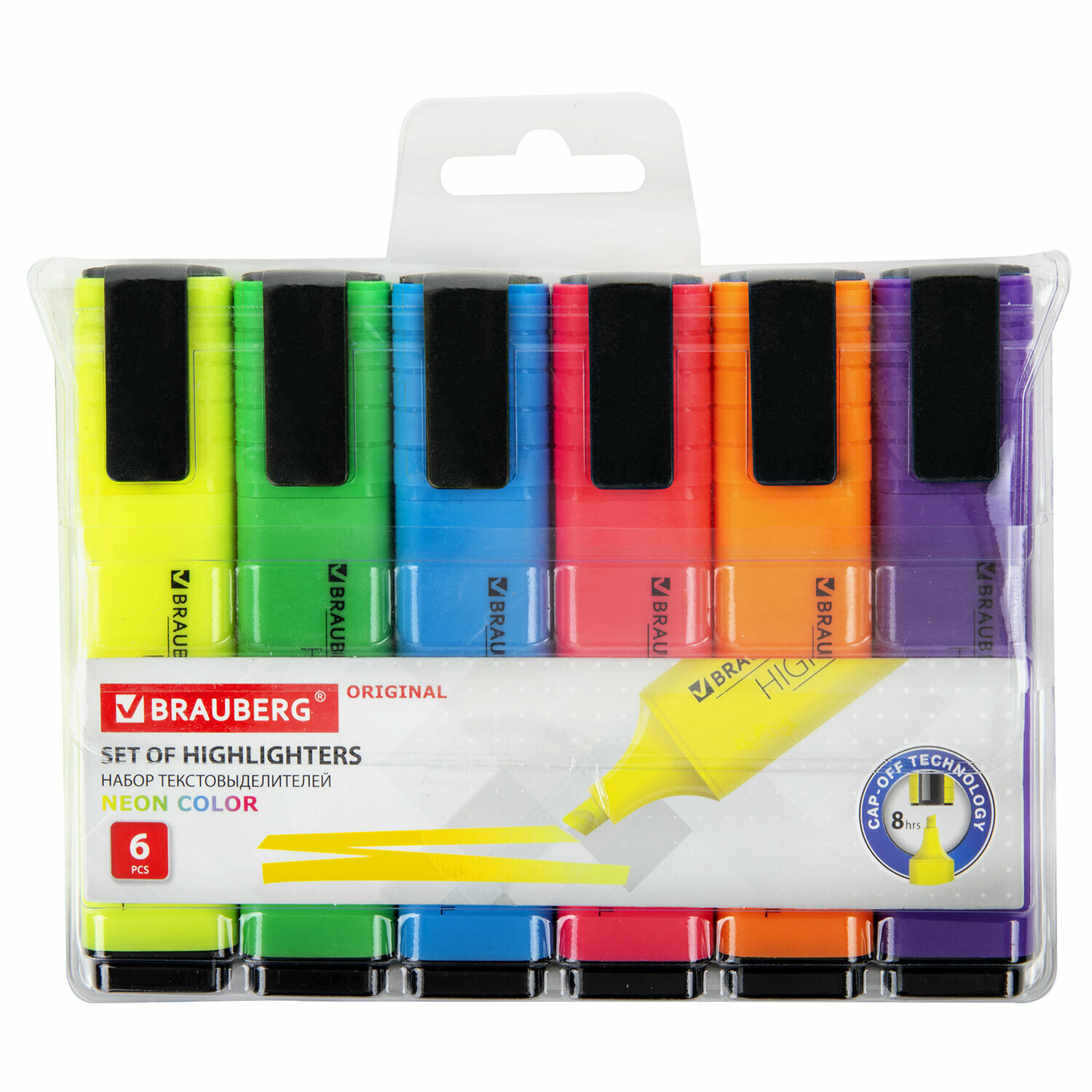 Набор текстовыделителей Brauberg 6 цветов "Original neon" линия письма 1-5 мм (152216)