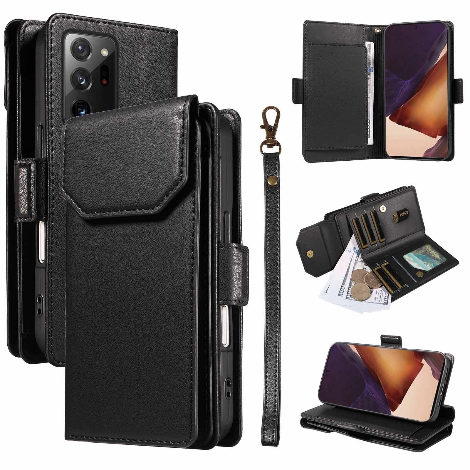 Кожаный чехол-книжка для Samsung Galaxy Note 20 Ultra (Самсунг Галакси Нот 20 ультра)с магнитным отделением на кнопке, Ремешок на запястье и 11 отделениями для карт