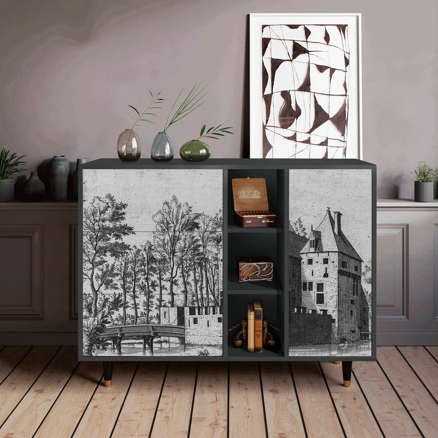 Комод - STORYZ - BS2 Castle with Lift Bridge by Pieter Breugel , Разер - 125 x 97 x 48 см , Цвет корпуса - Антрацит