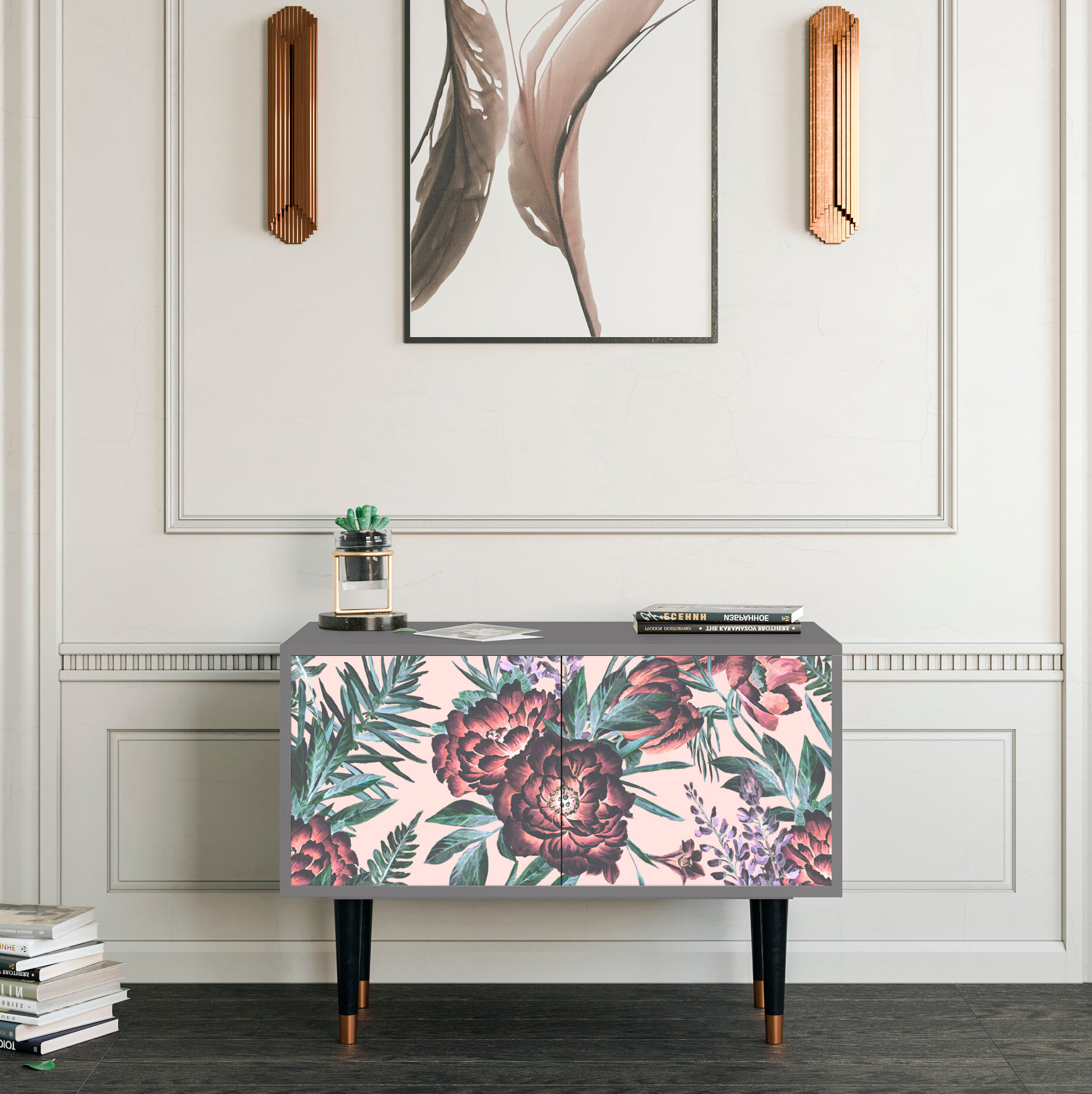 Комод - STORYZ - S1 Peach Peonies, Размер - 94 x 69 x 48 см, Цвет корпуса - , Серый