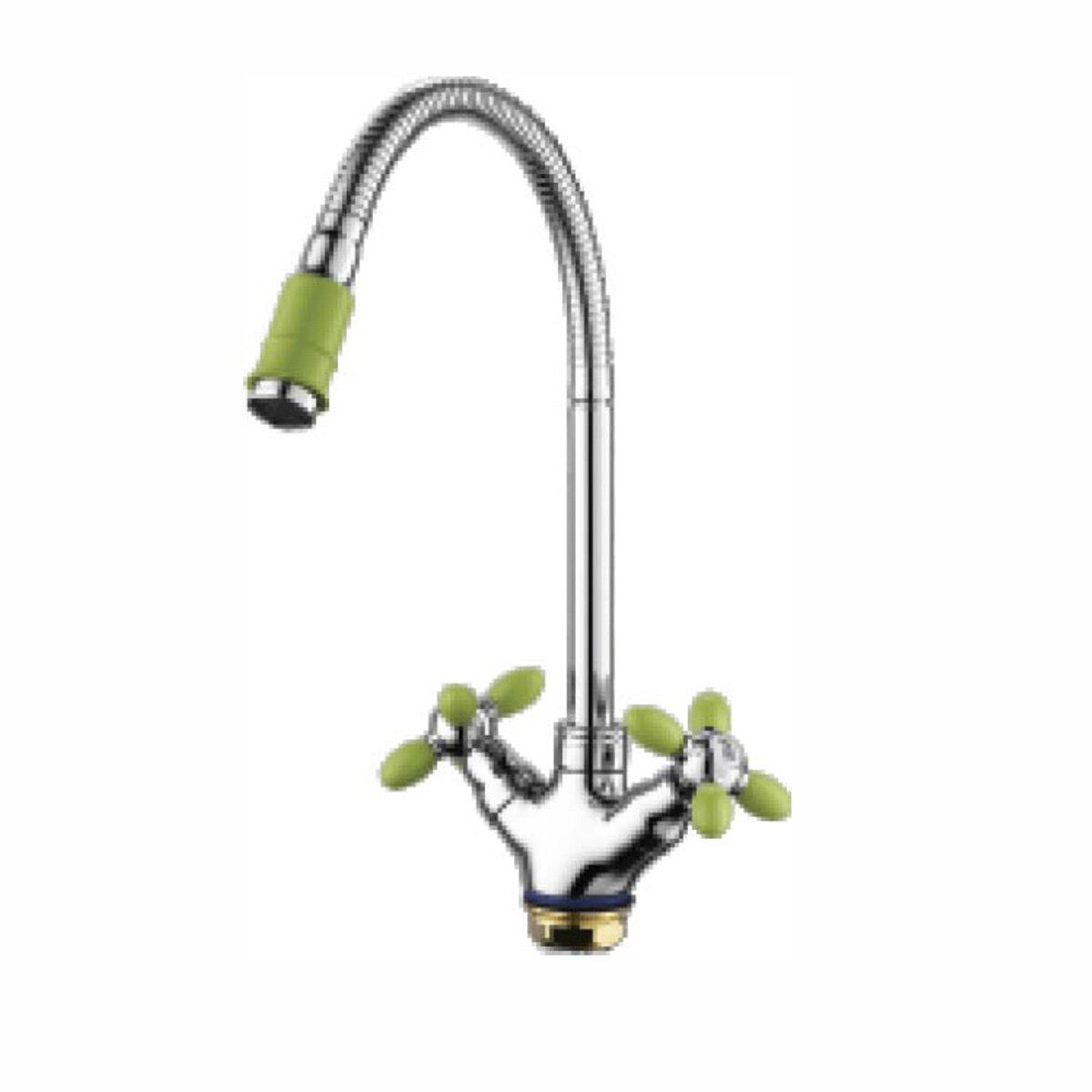 Смеситель для кухни Fashun A43127-6, с гибким изливом, хром/зеленый