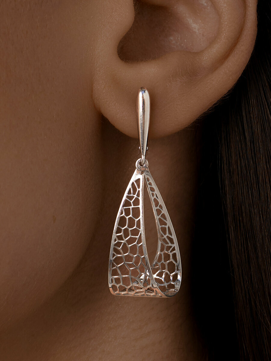 Серьги с подвесками, серебро, 925 проба, родирование