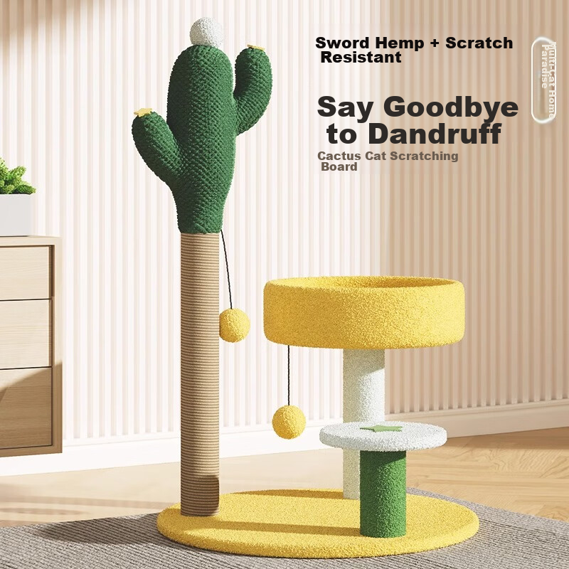 Miaoxianer Cat Tree with Integrated Cat Bed, Multi-Level Platforms, Sisal Scratching Post, Cat Scratching Board, Small Non-Shedding Cactus Cat Toy