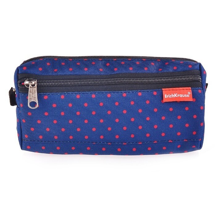 Пенал Erich Krause Квадро, c двумя отделениями, 210х100х50 мм, Dots in Blue (52289)