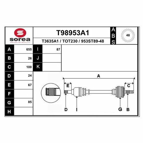 Вал приводной Eai T98953A1 для Toyota Camry