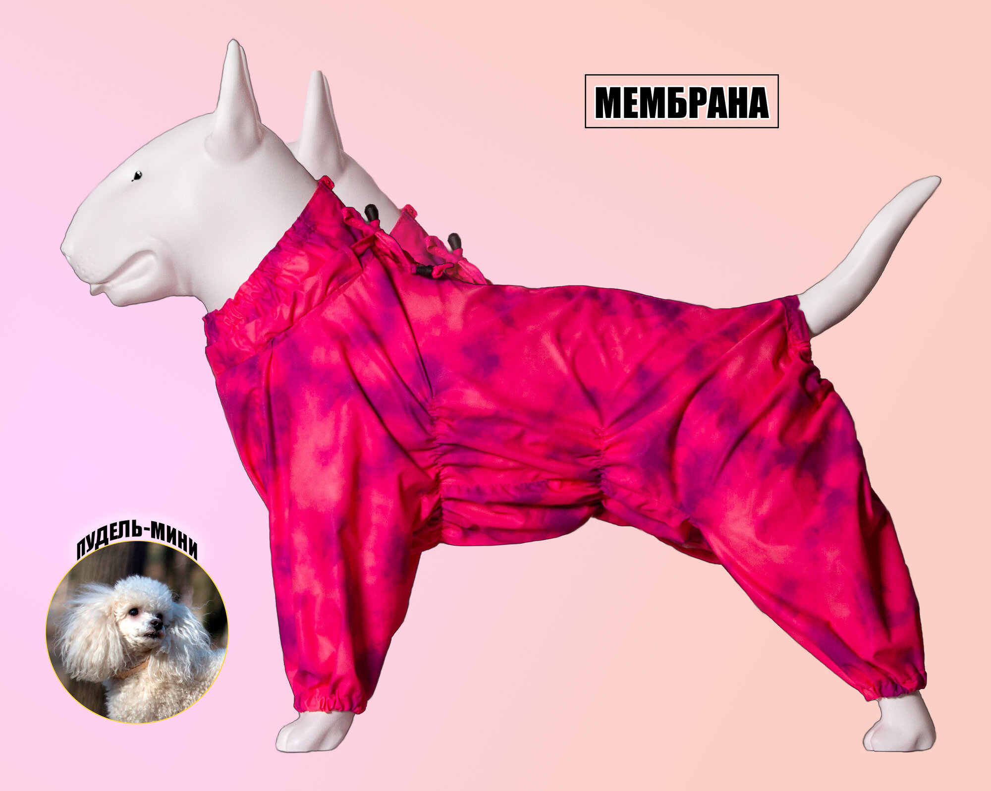 Комбинезон-дождевик для ПУДЕЛЯ МИНИАТЮРНОГО (КАРЛИКОВОГО) суки, мембрана, цвет розовый