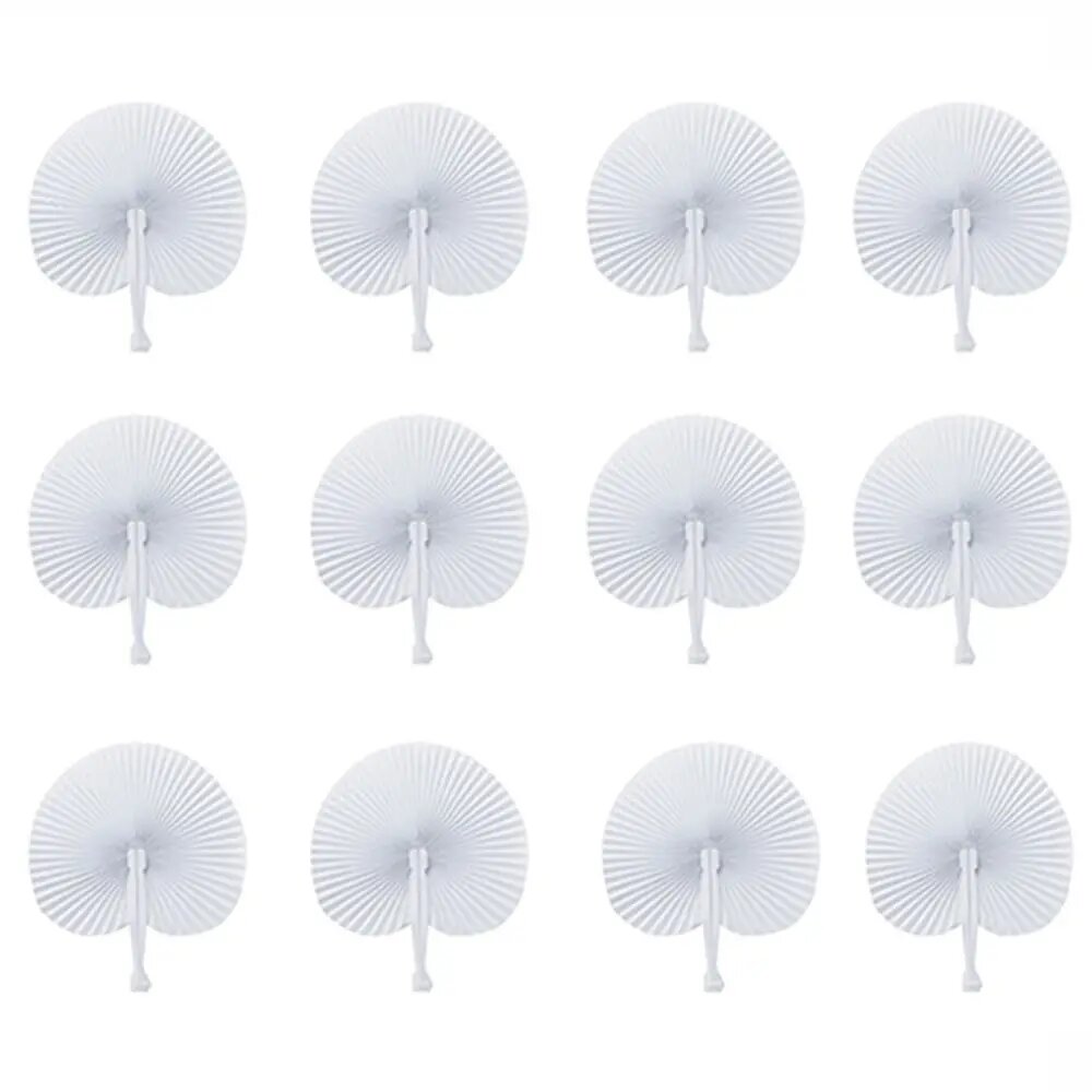Складывающиеся белые веера из пластика, набор из 12 штук Round
