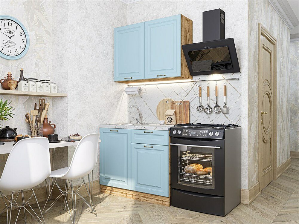 VVT Кухонный гарнитур модульный Ницца-05, каркас ЛДСП Дуб Вотан, фасад МДФ Голубой, 2140*1000*600 Голубой