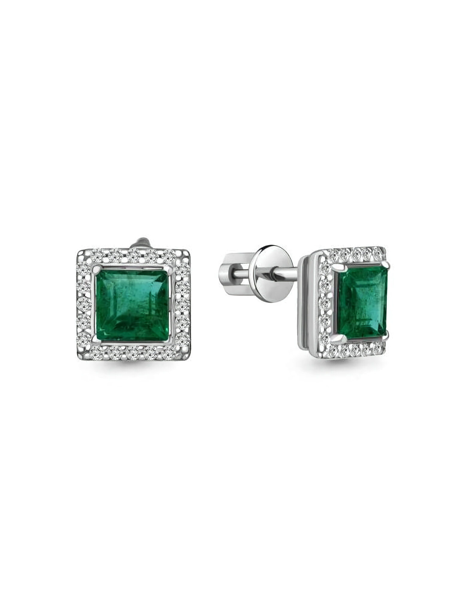 Серьги пусеты, серебро, 925 проба, родирование, изумруд синтетический
