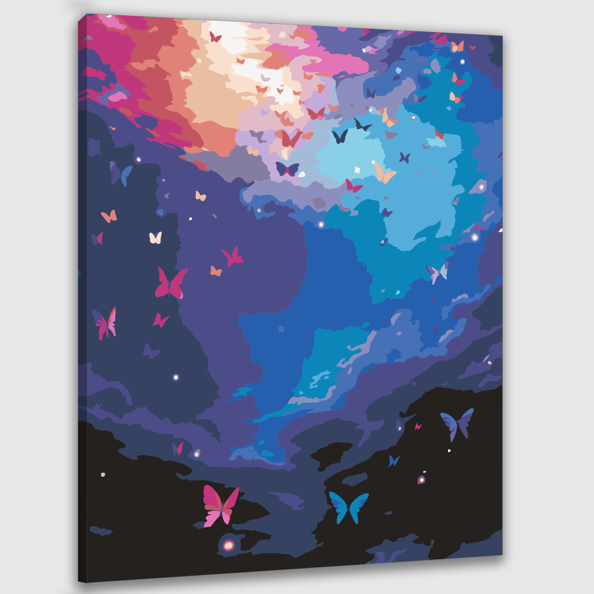 Картина по номерам 40x50 см, цифровая картина, разноцветные бабочки, небесный фон, земной пейзаж, яркие оттенки
