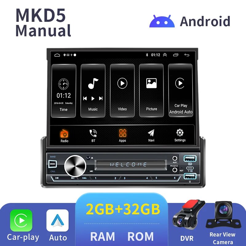 8 + 128G Универсальный 7-дюймовый IPS выдвижной экран 1 Din автомобильный радиоприемник Android Auto Carplay GPS-навигация 1Din мультимедийный видеоплеер Wi-Fi Manual-2G32G-C-D