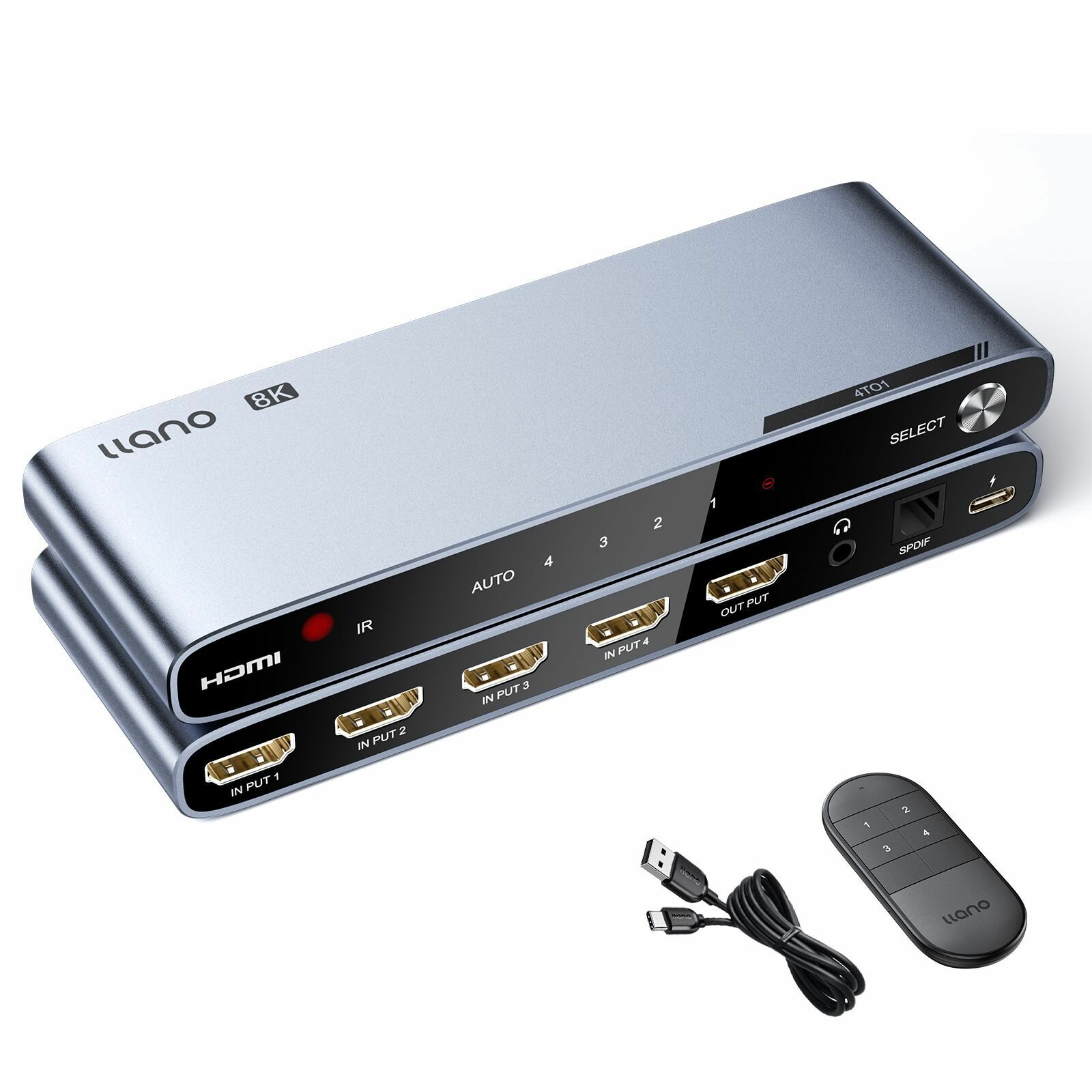 Llano HDMI 2.1 переключатель 4K@120Hz с аудиоэкстрактором , 4 входа и 1 выход, аудиоконвертер HDMI, совместимый с PS4, PS5, Xbox и Roku.