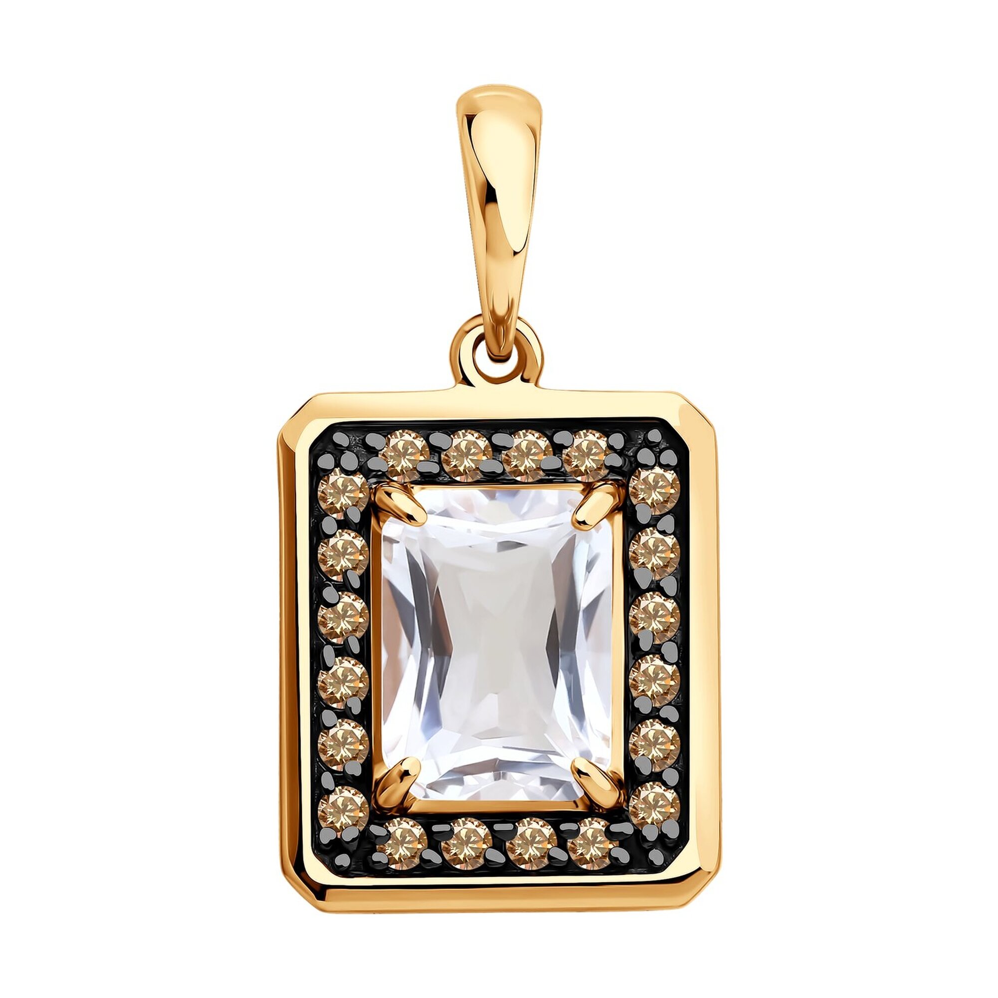 Подвеска, красное золото, 585 проба, горный хрусталь, фианит