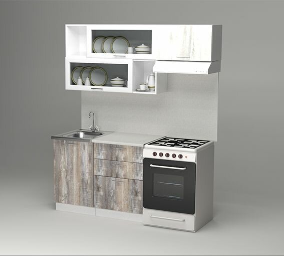 Кухонный гарнитур Инна экстра 1700, Цвет Пайн белый/Пайн экзотик, ширина 170 см, с навесными шкафами, с полками, с выдвижными ящиками, с тумбой под мойку