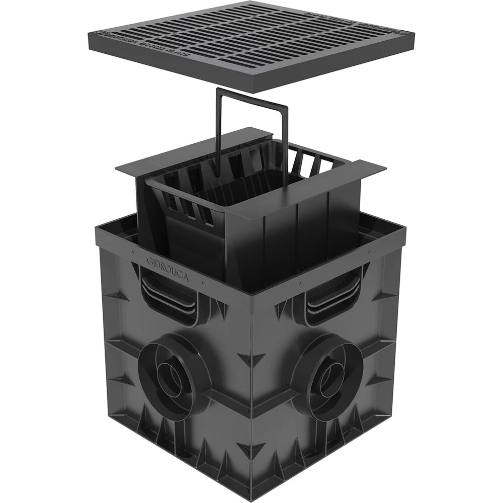Gidrolica Дождеприемник 300х300 мм в сборе с пластиковой щелевой решеткой под трубу ? 110 мм класс А15 2308