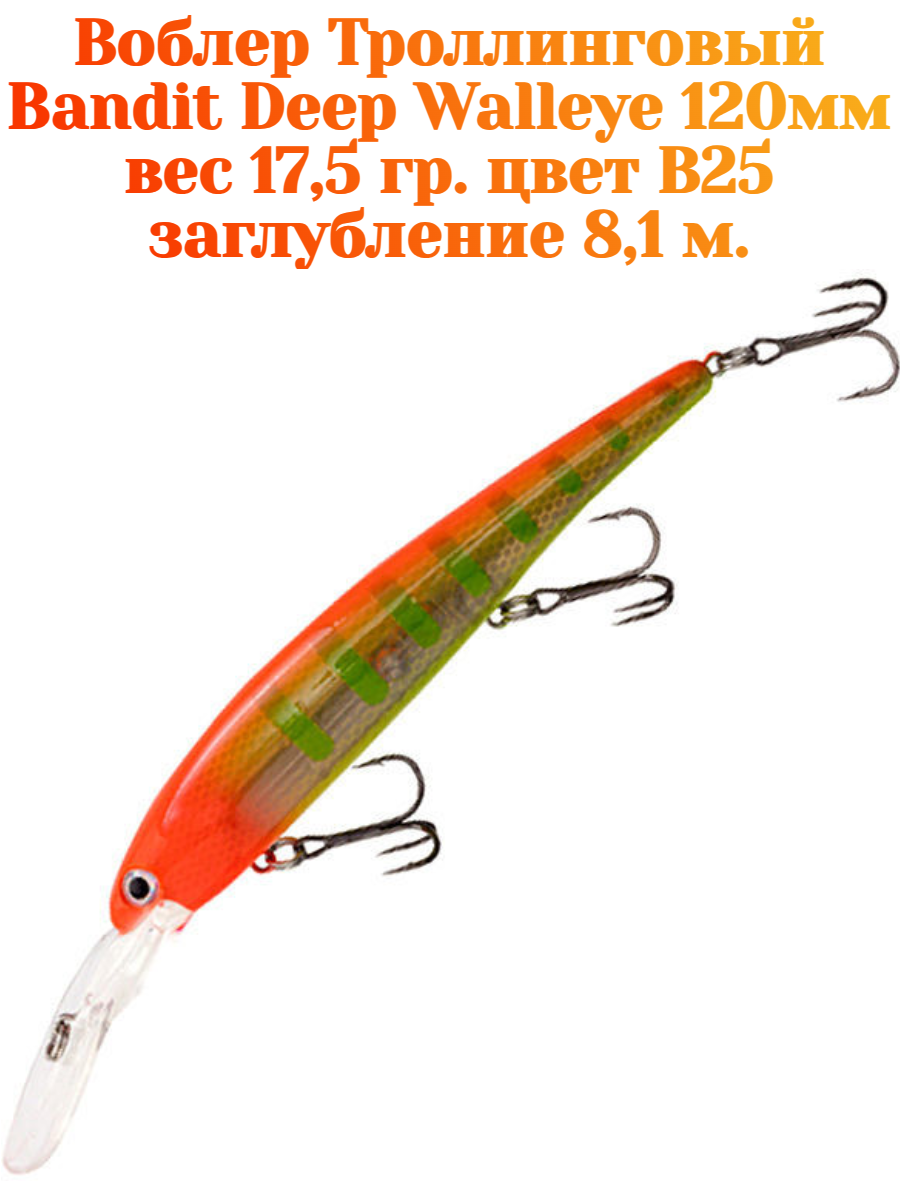 Воблер Bandit Walleye Deep 120F original цвет B25 вес 17,5гр. заглубление 8.1 м.