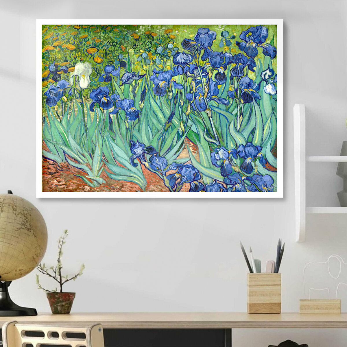 Постер " Репродукция Ирисы Ван Гог" 50x70 в белой рамке для интерьера на стену