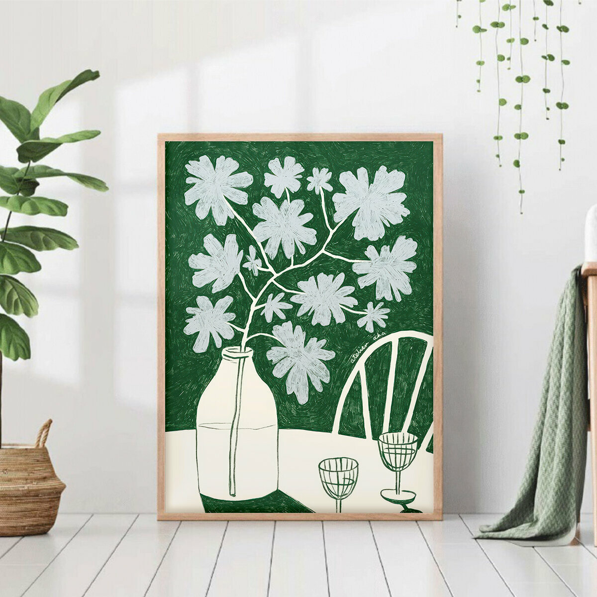 Постер "Абстракция на зеленом фоне" 40x50 без рамки на стену для интерьера