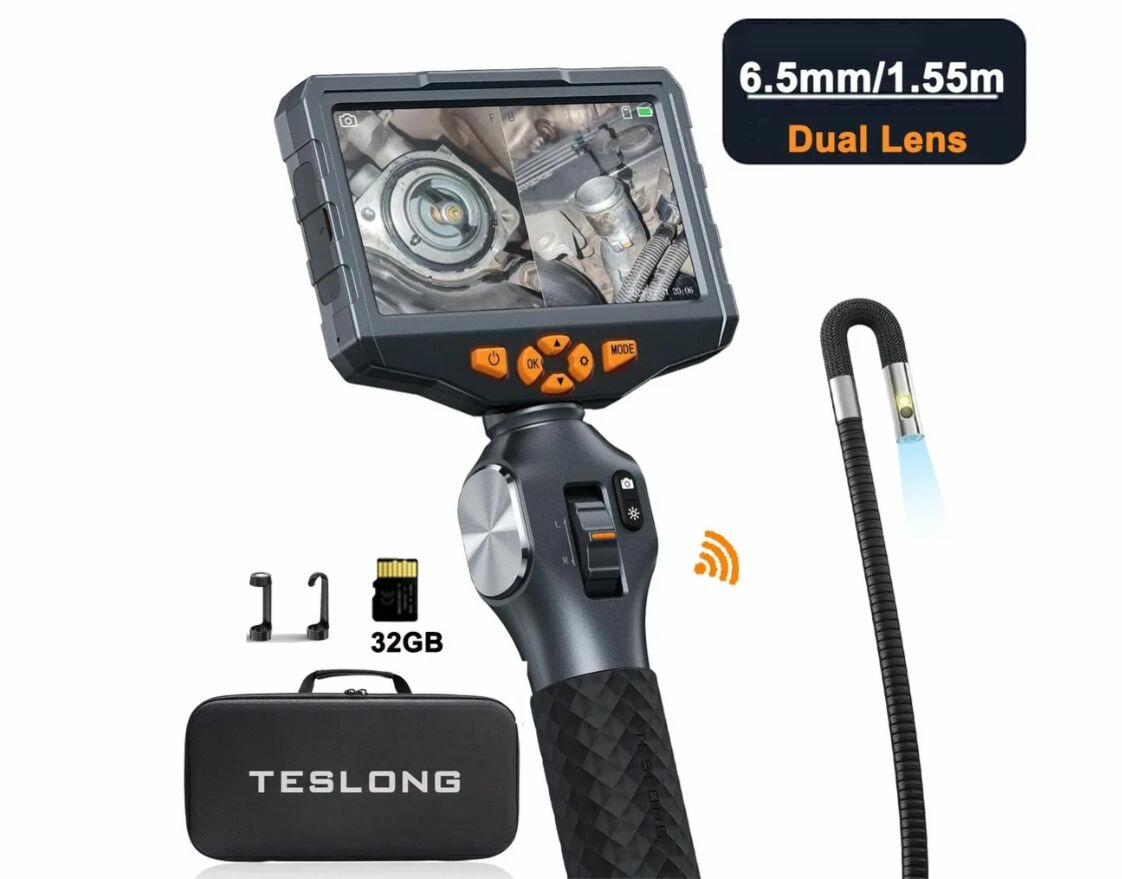 Эндоскоп управляемый с экраном и 2 камеры TESLONG TD500S65 6.5мм 1.5м