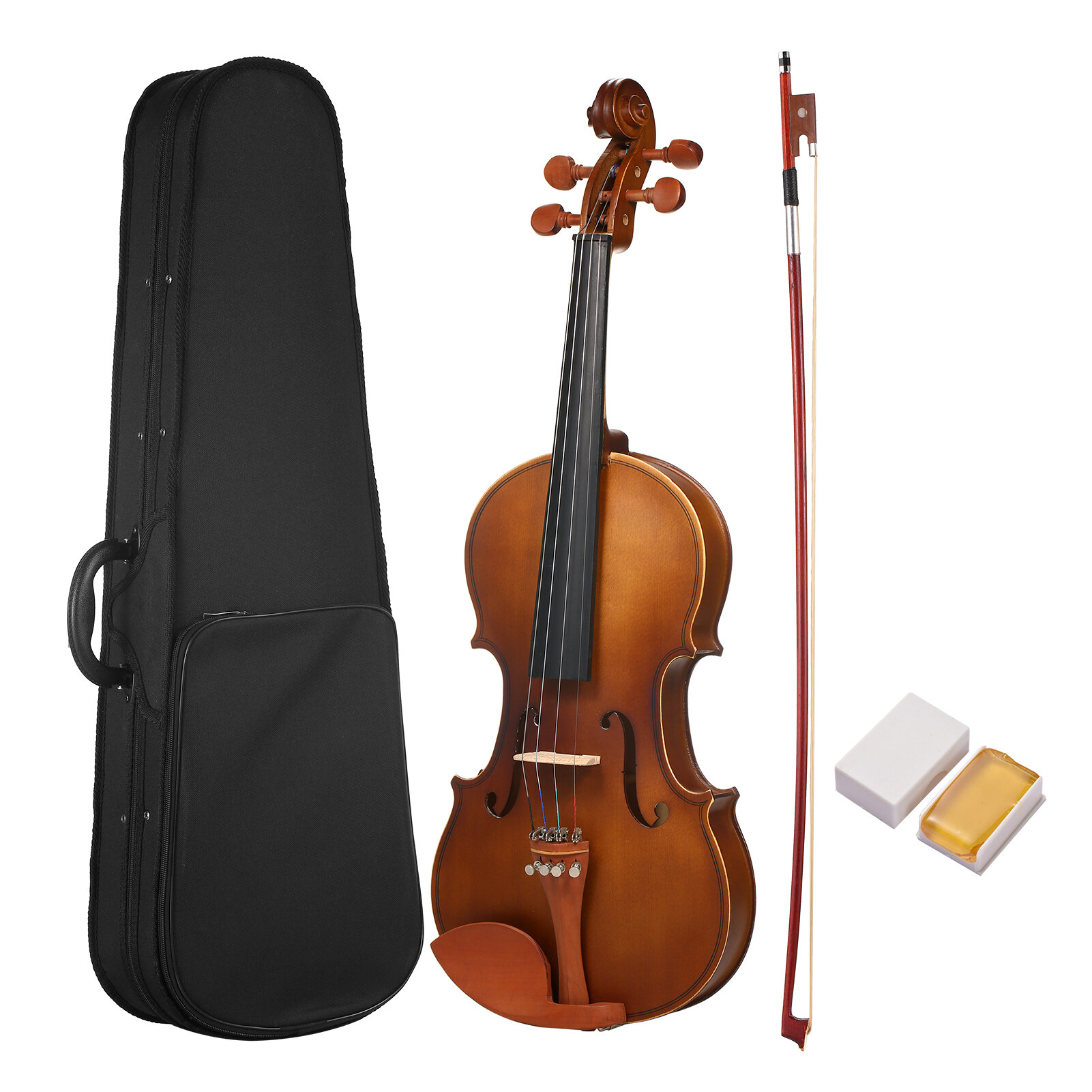 Полноразмерная акустическая скрипка 4/4, верхняя дека из ели, задняя дека и гриф с завитком из клена, в комплекте с чехлом, смычком и канифолью. Подходит для детей, студентов и начинающих.