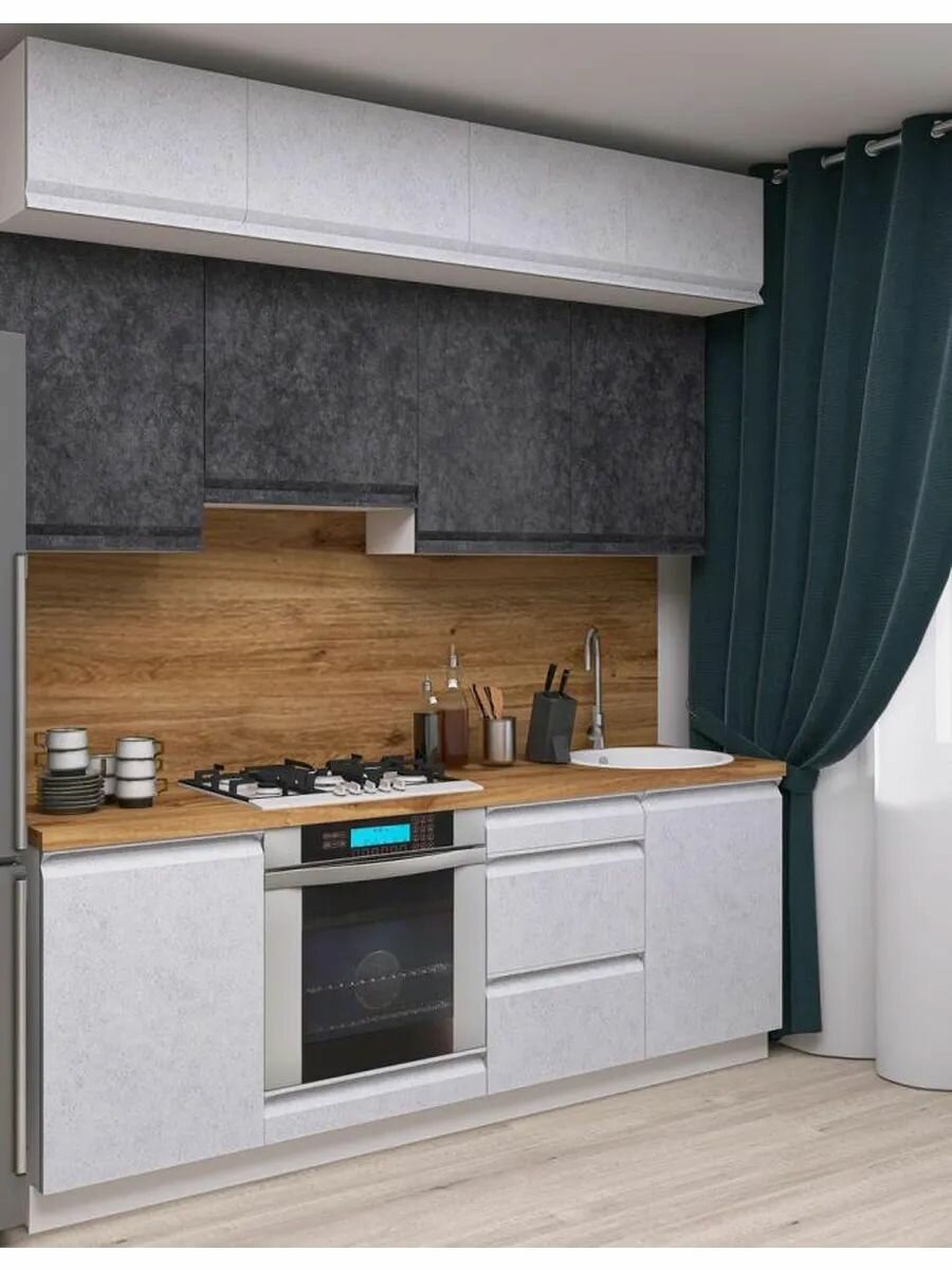 Кухонный гарнитур Велюр 2.1 м, мебель для дома и кухни, Белый / Бетон графит-снежный