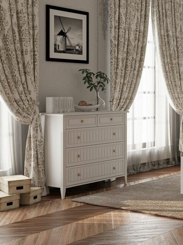 Комод для одежды и хранения вещей Леона с ящиками, с доводчиками, 102.8х48х90 см, Белый, ЛДСП / Белый, МДФ