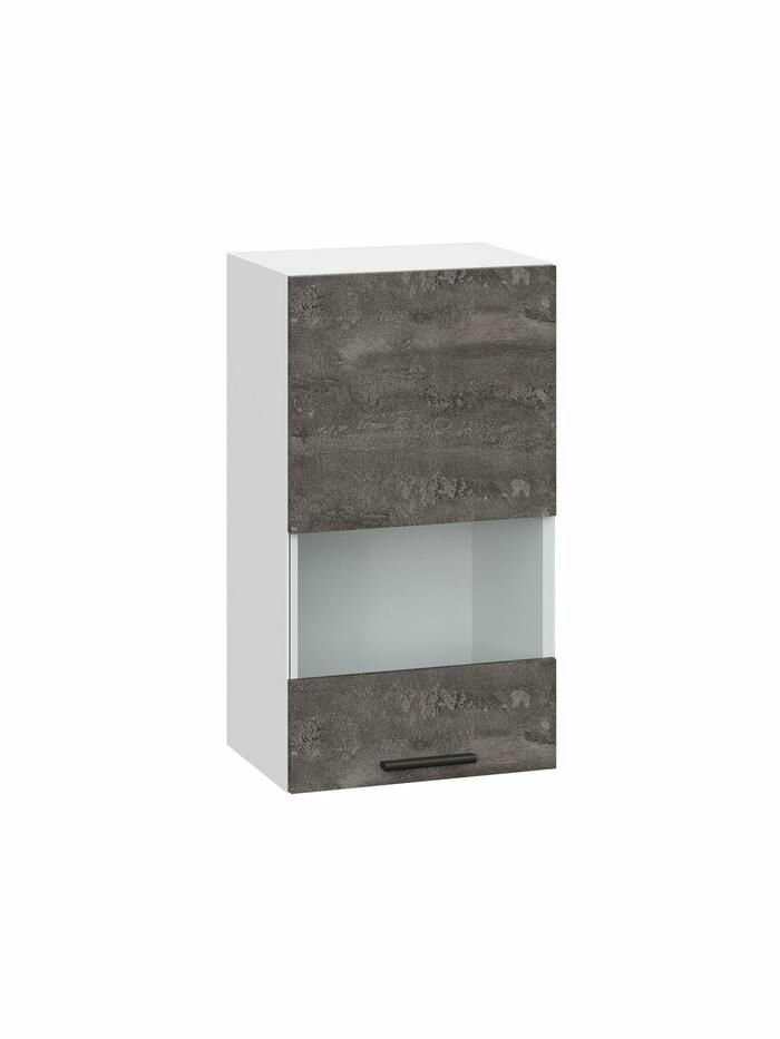 Кухонный модуль навесной, шкаф Урбан с полками, со стеклом, с доводчиками, 40х29.6х72 см, Белый / Камень темный
