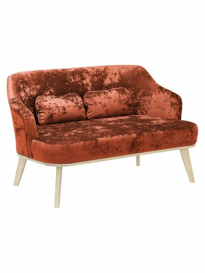 Диван прямой Лаурель нераскладной, плоские пружины змейка, со съемными подушками, с высокими ножками, массив березы, 127х79х79 см, Терракотовый, микровелюр