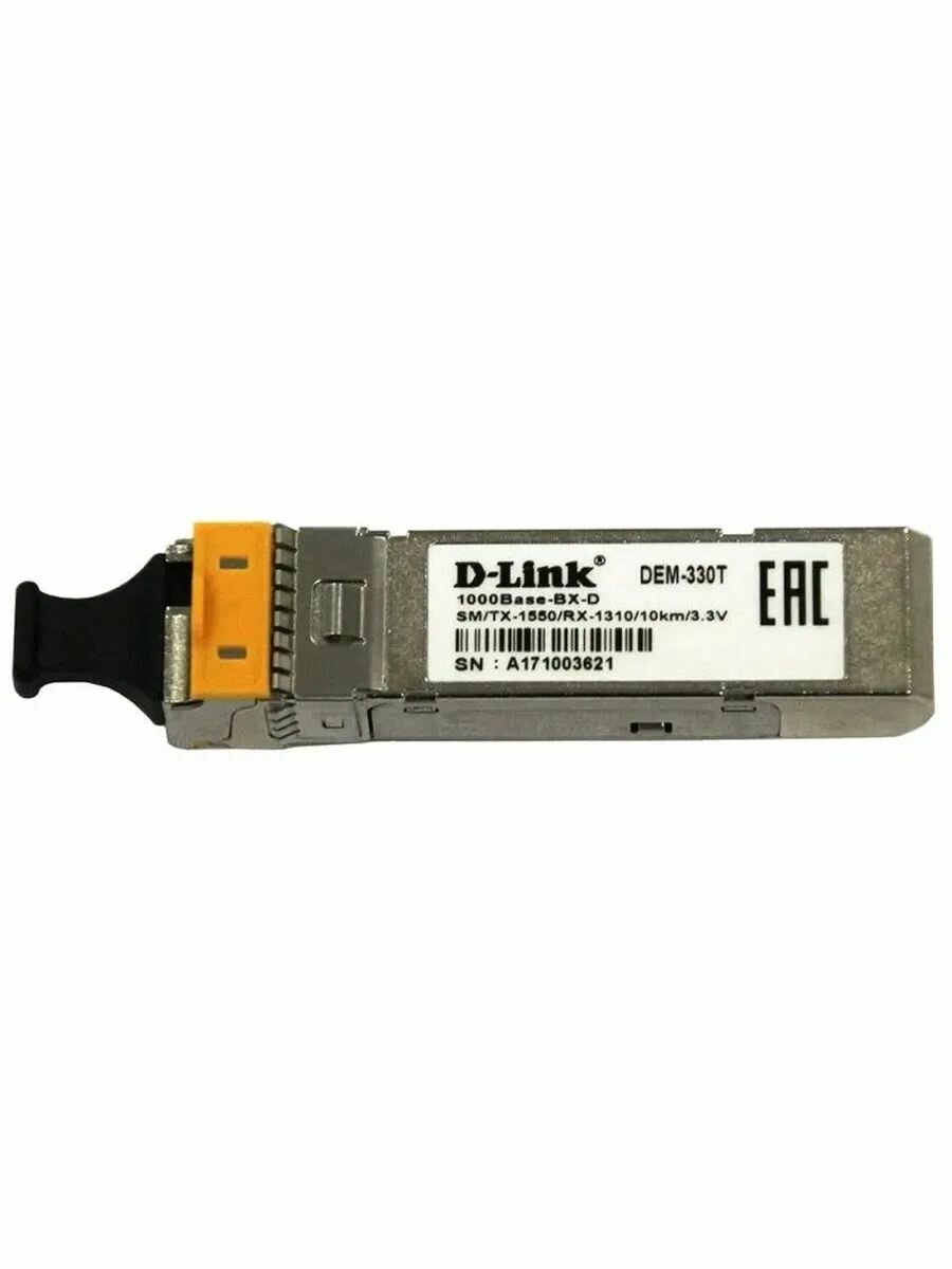 WDM SFP-трансивер D-Link DEM-330T с 1 портом 1000Base-BX-D (Tx:1550 нм, Rx:1310 нм) для одномодового оптического кабеля (до 10 км)
