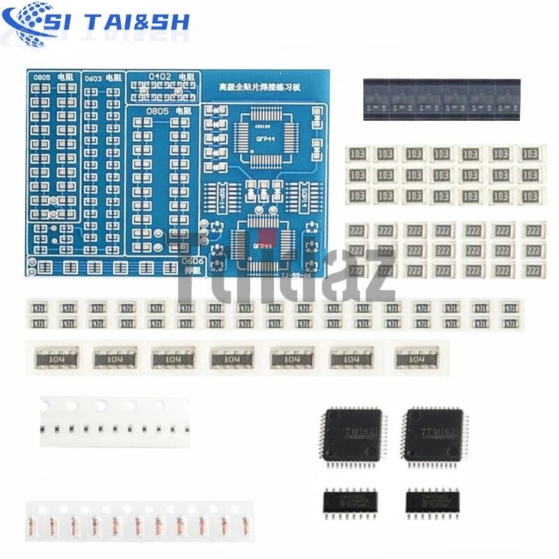 Новый 1 комплект SMT SMD комбинированная плата для практики сварки, комплект для пайки «сделай сам», диодный транзистор с резистором по старту, обучение, электроника