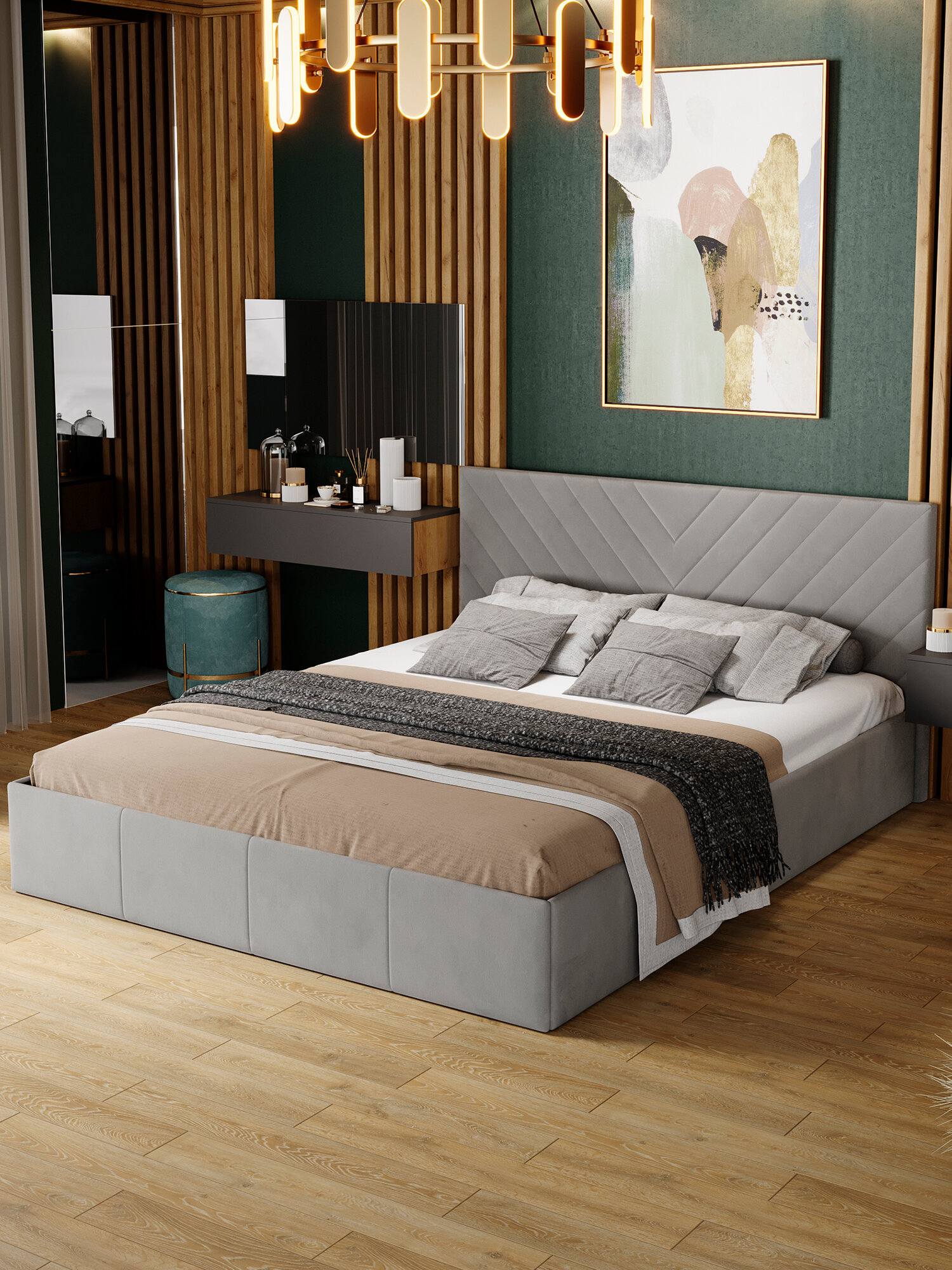 Кровать 160х200 с подъемным механизмом, FRENT, "Милана", Велюр Confetti Silver