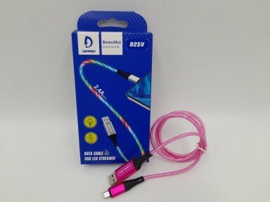 USB-кабель Denmen D25V, micro USB, силикон, 1.0 м, круглый, с подсветкой, зеленый, фирменная упаковка